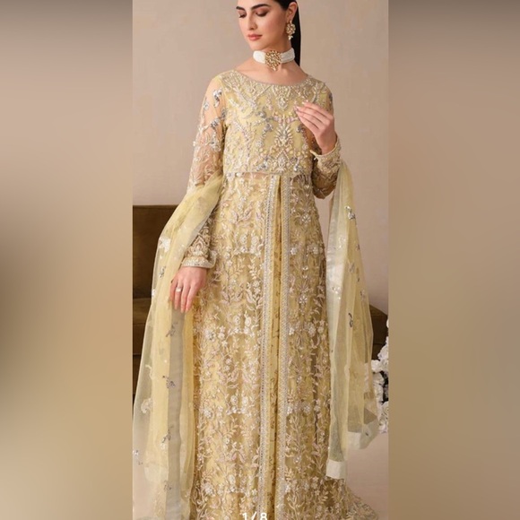 marium n maria | Dresses | Chic Yellow Embroidered Dress Bridal ...